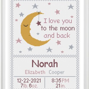 Cross Stitch Pattern Baby Birth Sampler, Birth Announcement, I Love You ...