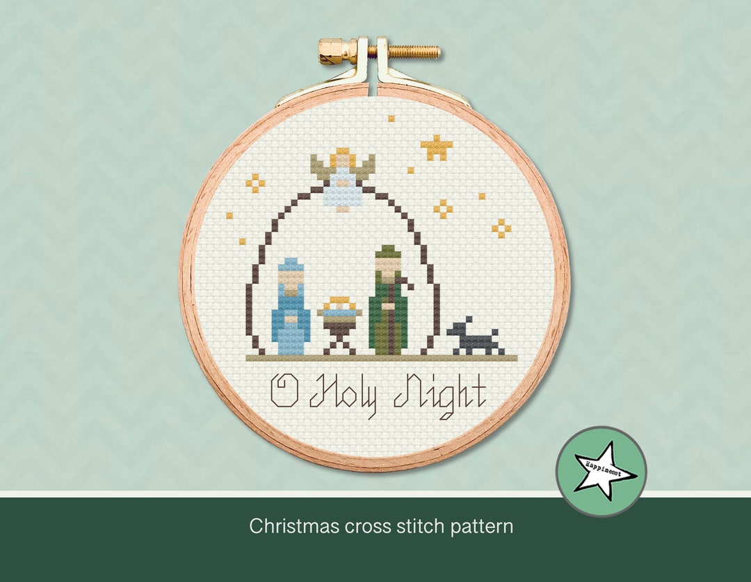 Nativity Scene Cross Stitch Pattern, O Holy Night, Christmas Ornament ...