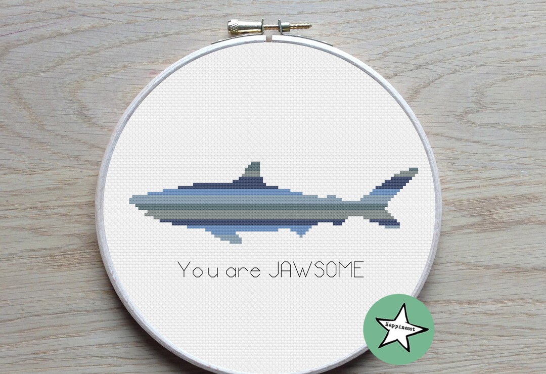 Cross Stitch Pattern Jaw, Jaw Pun, You Are Jawsome, Shark Silhouette ...