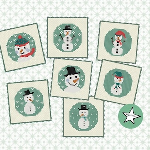 Christmas Cross Stitch Pattern, Mini Snowmen, Set of 7, Christmas ...