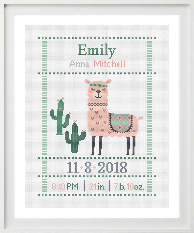 Cross Stitch Baby Birth Sampler Birth Announcement Llama - Etsy