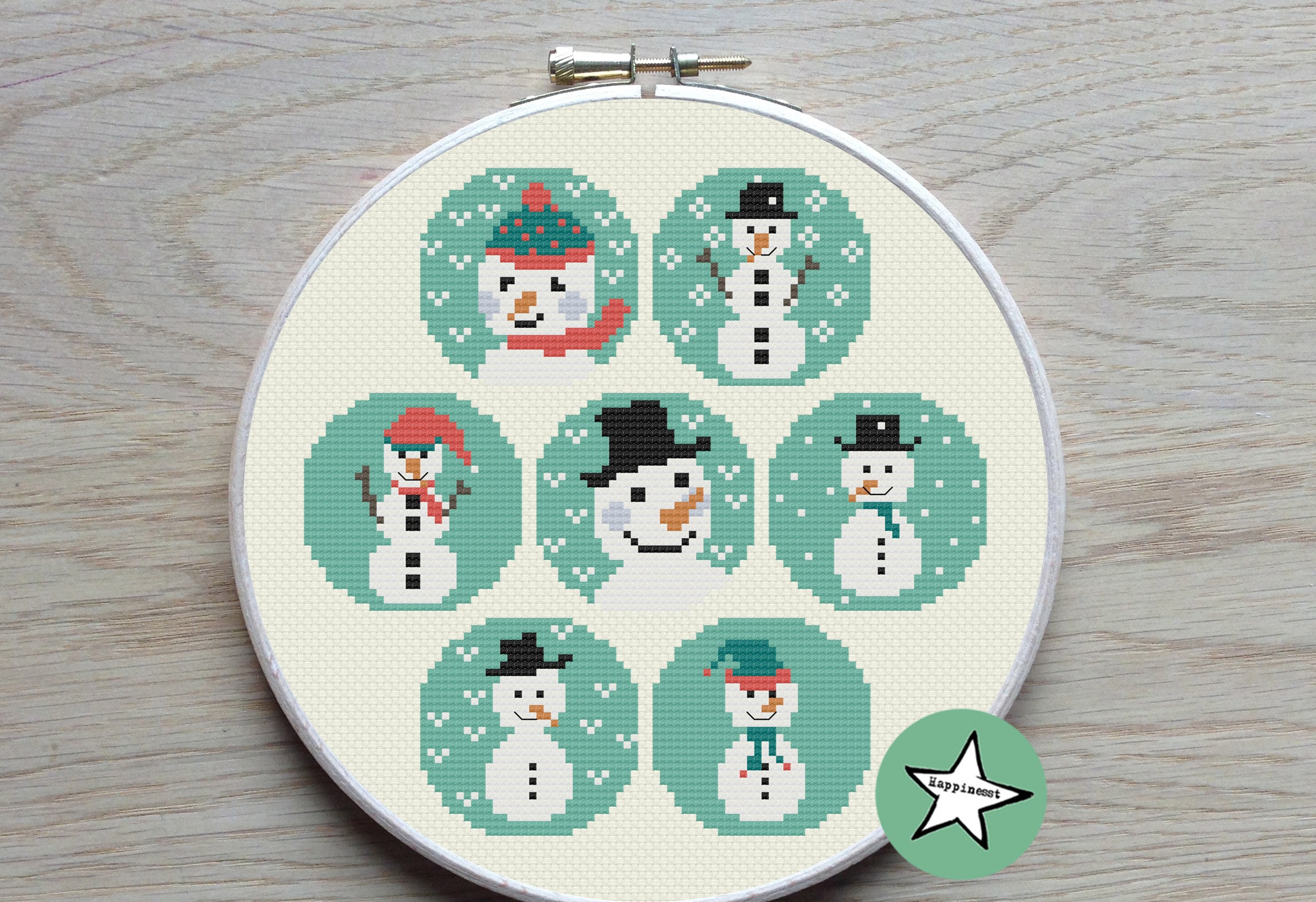 Snowmen Winter Cross Stitch Pattern, Modern Christmas Design (PDF) - Etsy