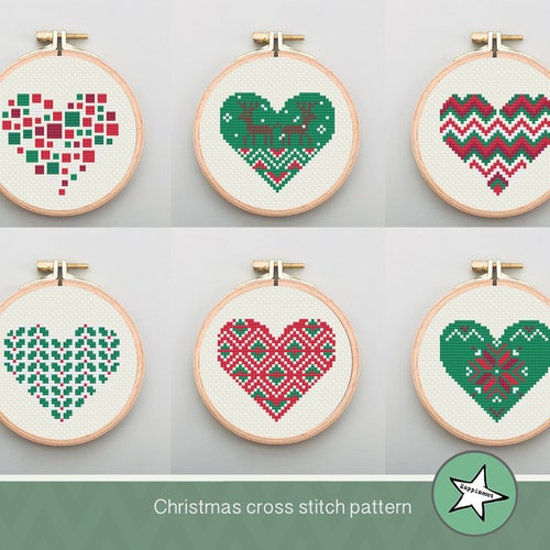 Christmas Hearts Cross Stitch Pattern Heart Cross Stitch PDF - Etsy