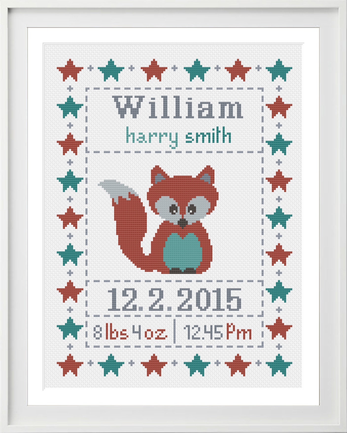 Cross Stitch Baby Birth Sampler Birth Announcement Fox - Etsy