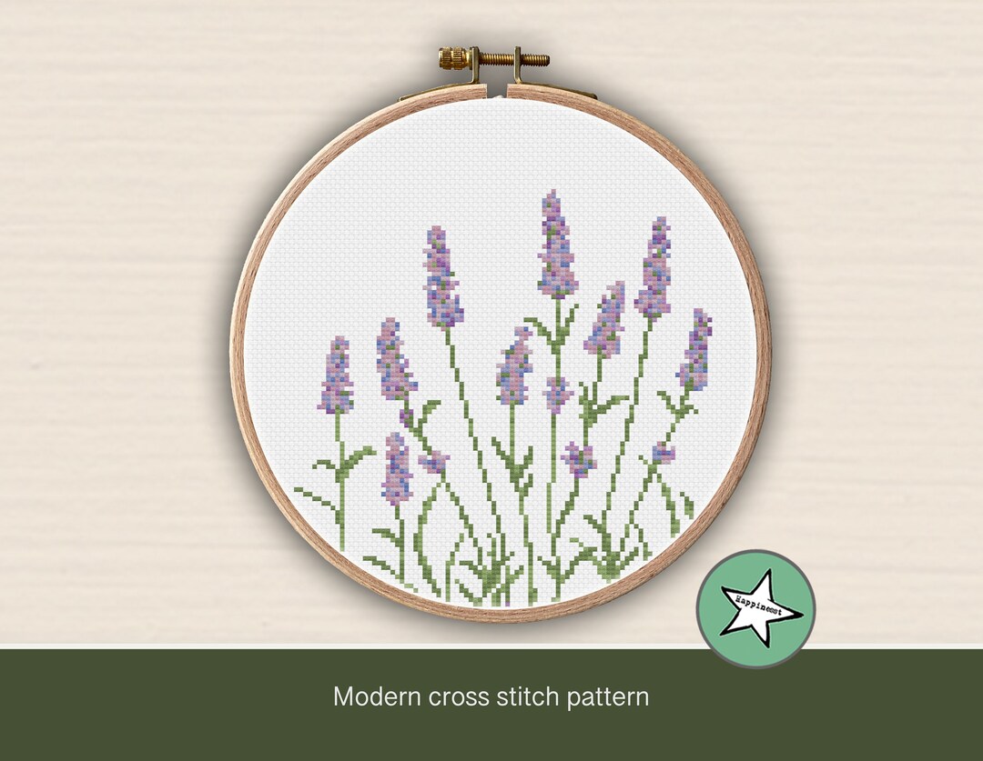 Lavender Cross Stitch Pattern, Modern Floral Design (PDF Pattern) - Etsy