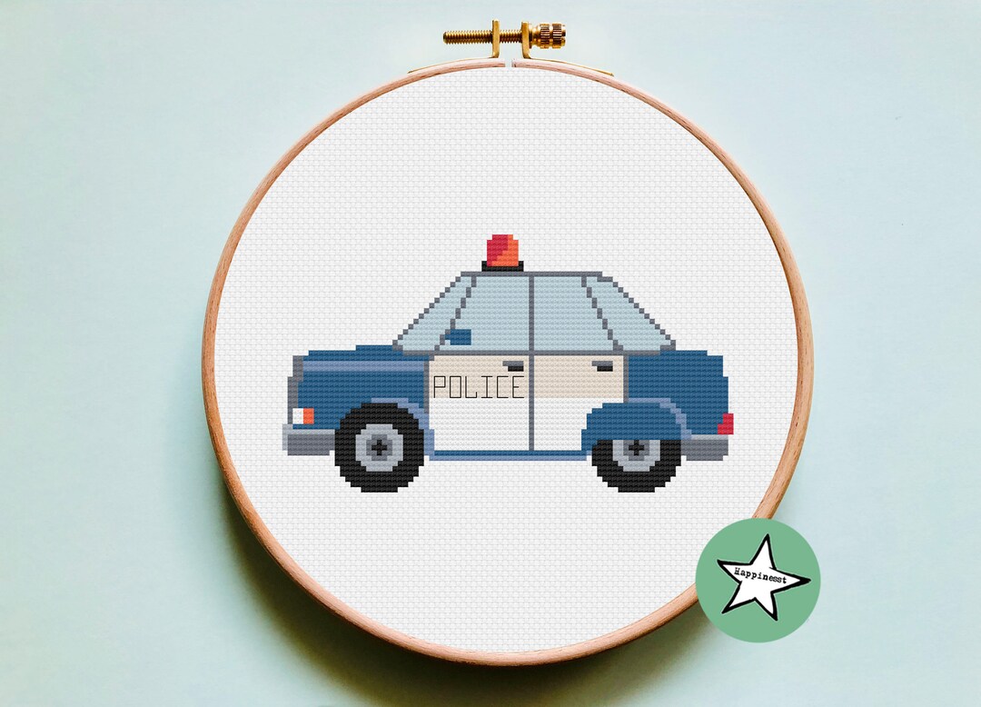 Modern Cross Stitch Pattern Police Car, Kids Room, Nursery, Easy Cross ...