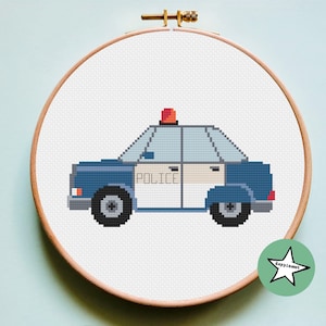 Modern Cross Stitch Pattern Police Car, Kids Room, Nursery, Easy Cross ...