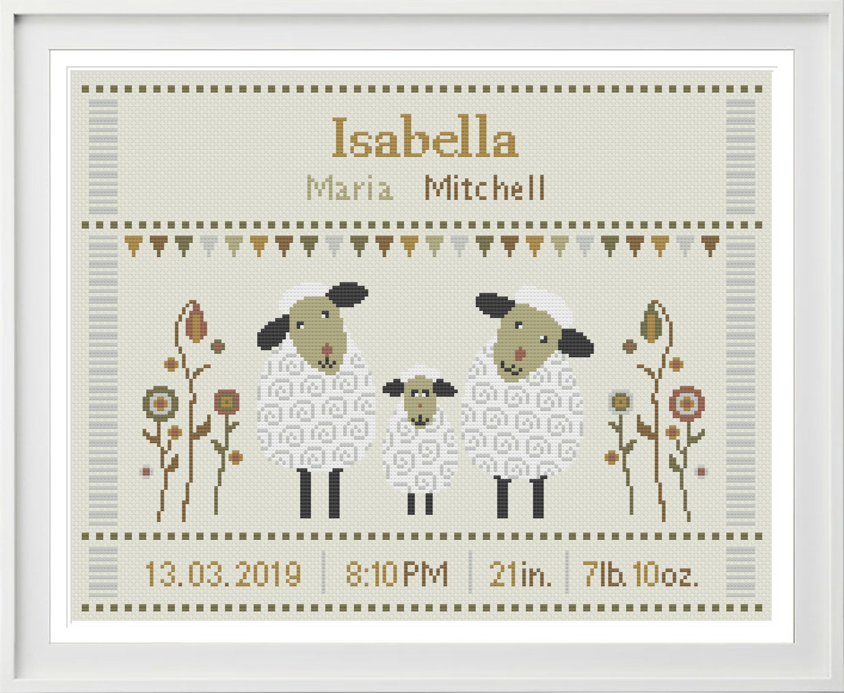 Cross Stitch Pattern Baby Birth Sampler Sheep Birth | Etsy