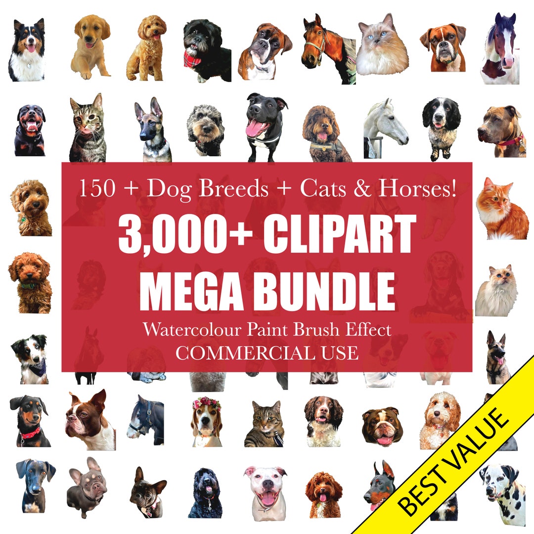 3,000+ Dogs Cats Horses Clipart Image Mega Bundle 150 Dog Breeds, Brush ...