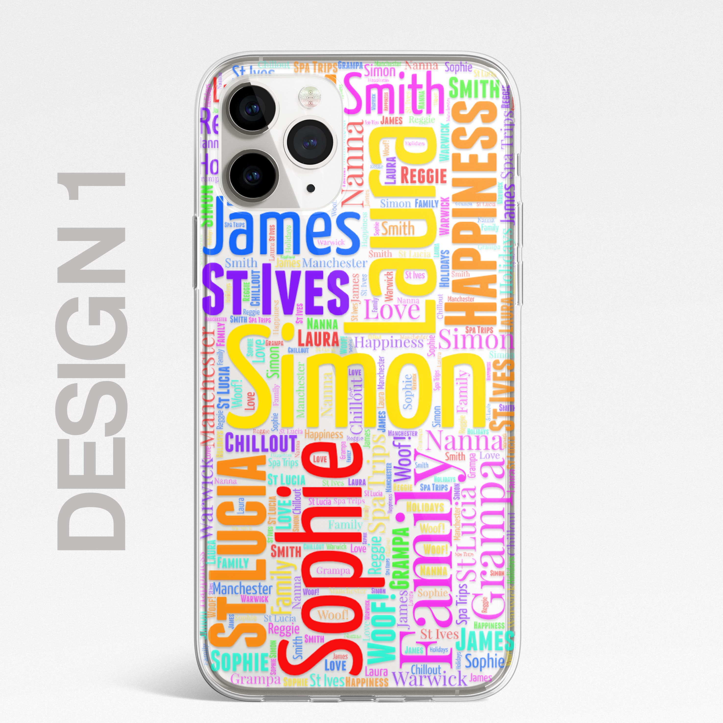 Personalised Word Art 2 Names Initials Custom Silicone CLEAR Phone Case ...