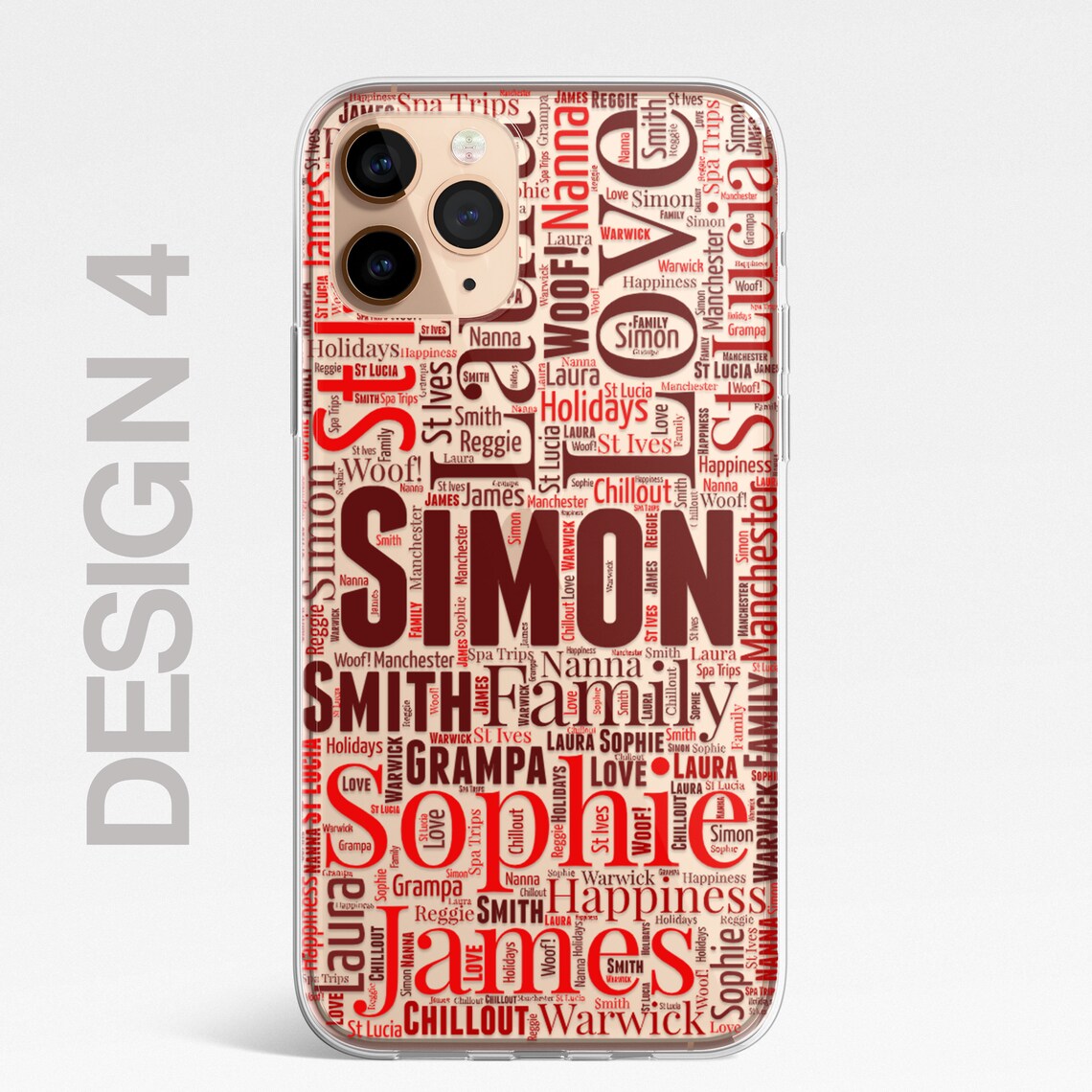 Personalised Word Art 2 Names Initials Custom Silicone CLEAR Phone Case ...