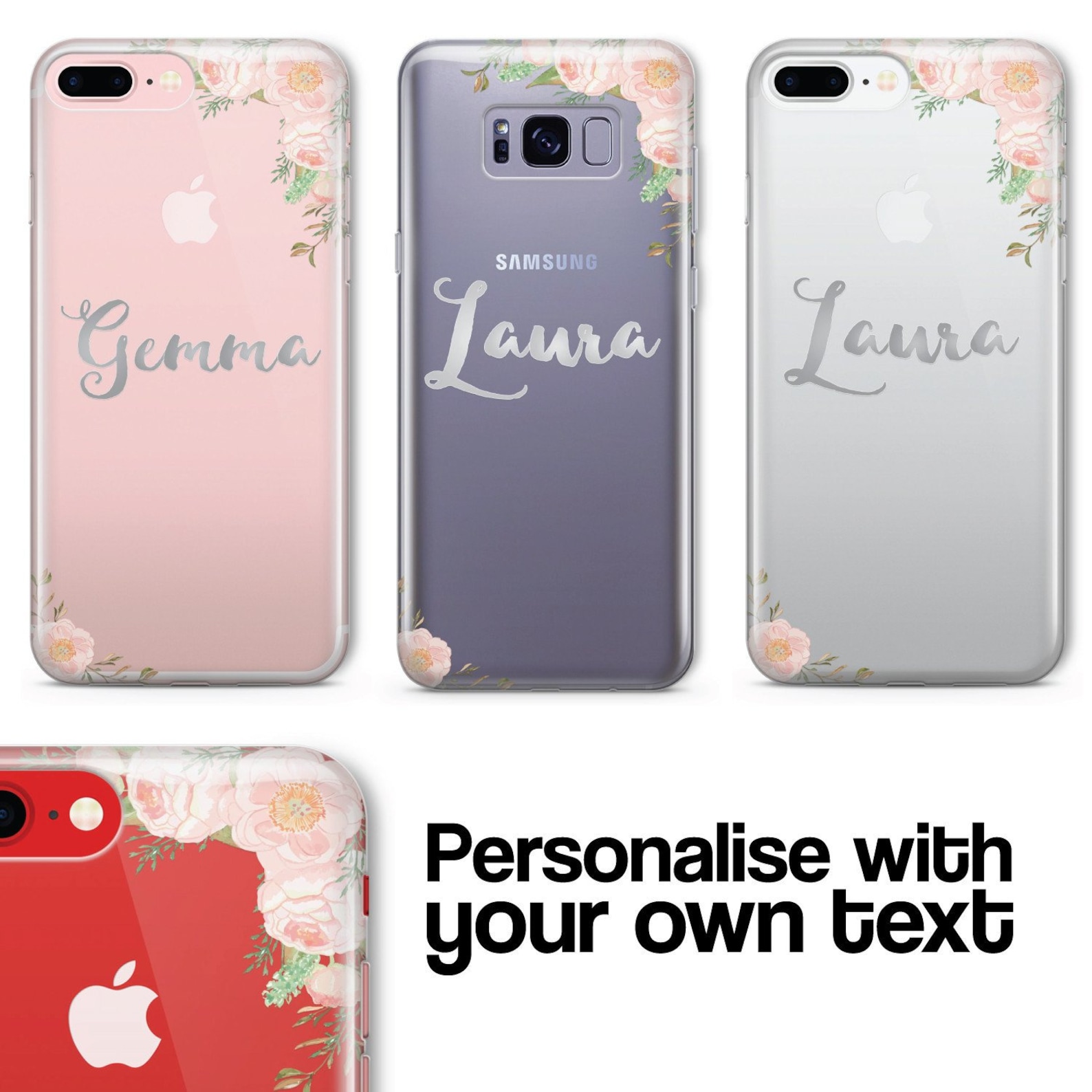 Personalised CLEAR OPAQUE FLORAL Font Phone Case Cover for iPhone 14 13 ...