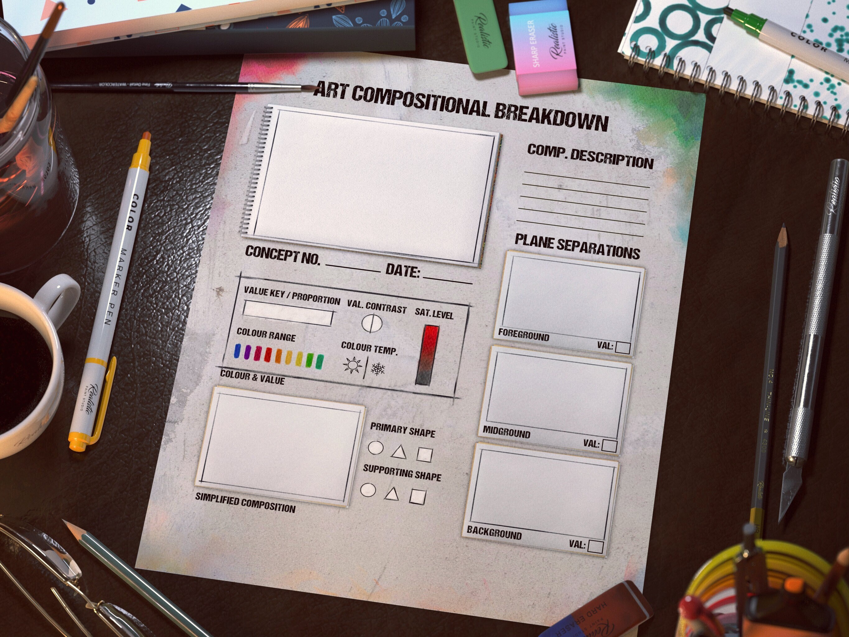 Composition Printable Planner, Artists Drafting Sketchbook, Illustrator ...