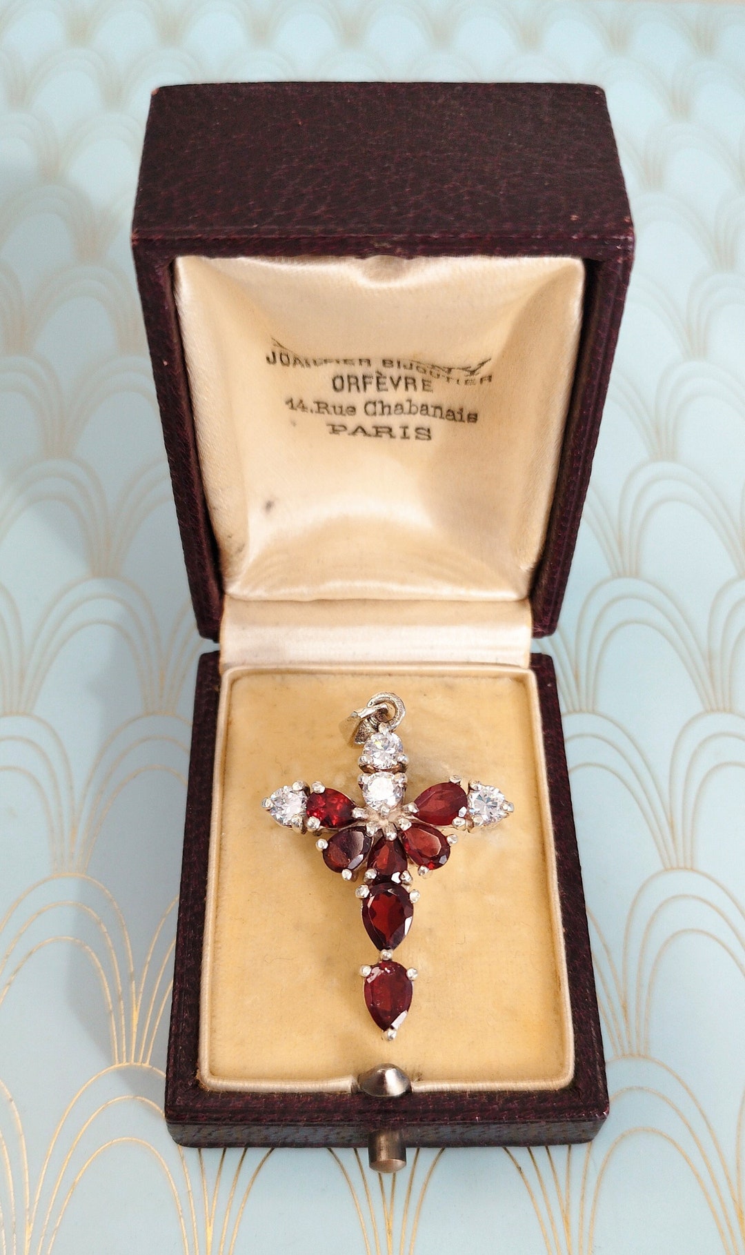 Luxury Vintage French Perpignan Garnet Cross, Garnet Crucifix Pendant ...