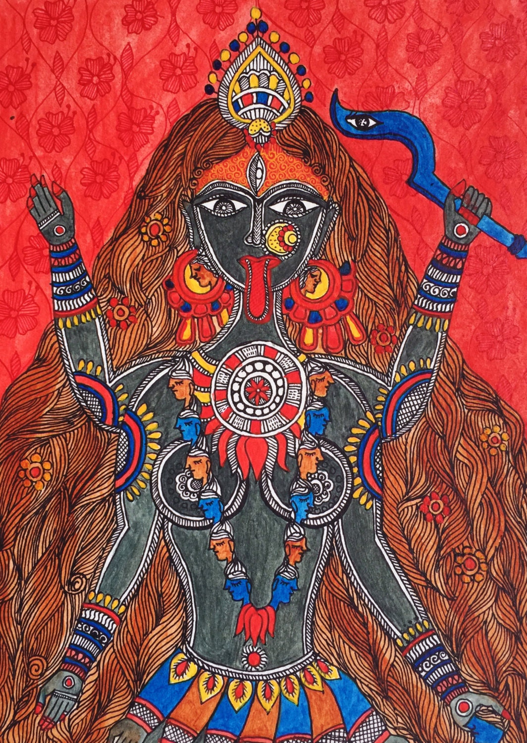 Goddess Kali on Watercolor Paper-relgious Indian Art - Etsy