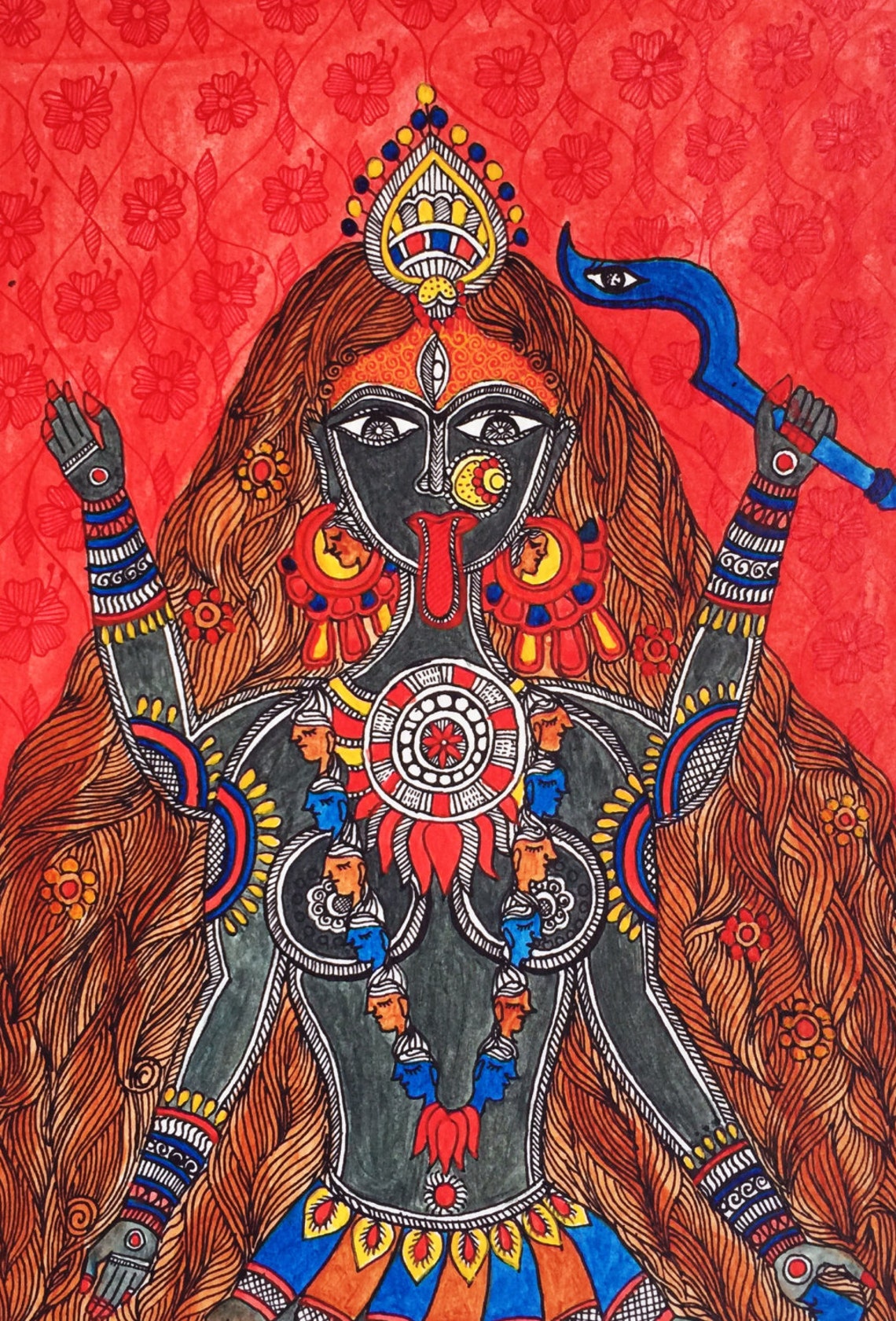 Goddess Kali on Watercolor Paper-relgious Indian Art - Etsy