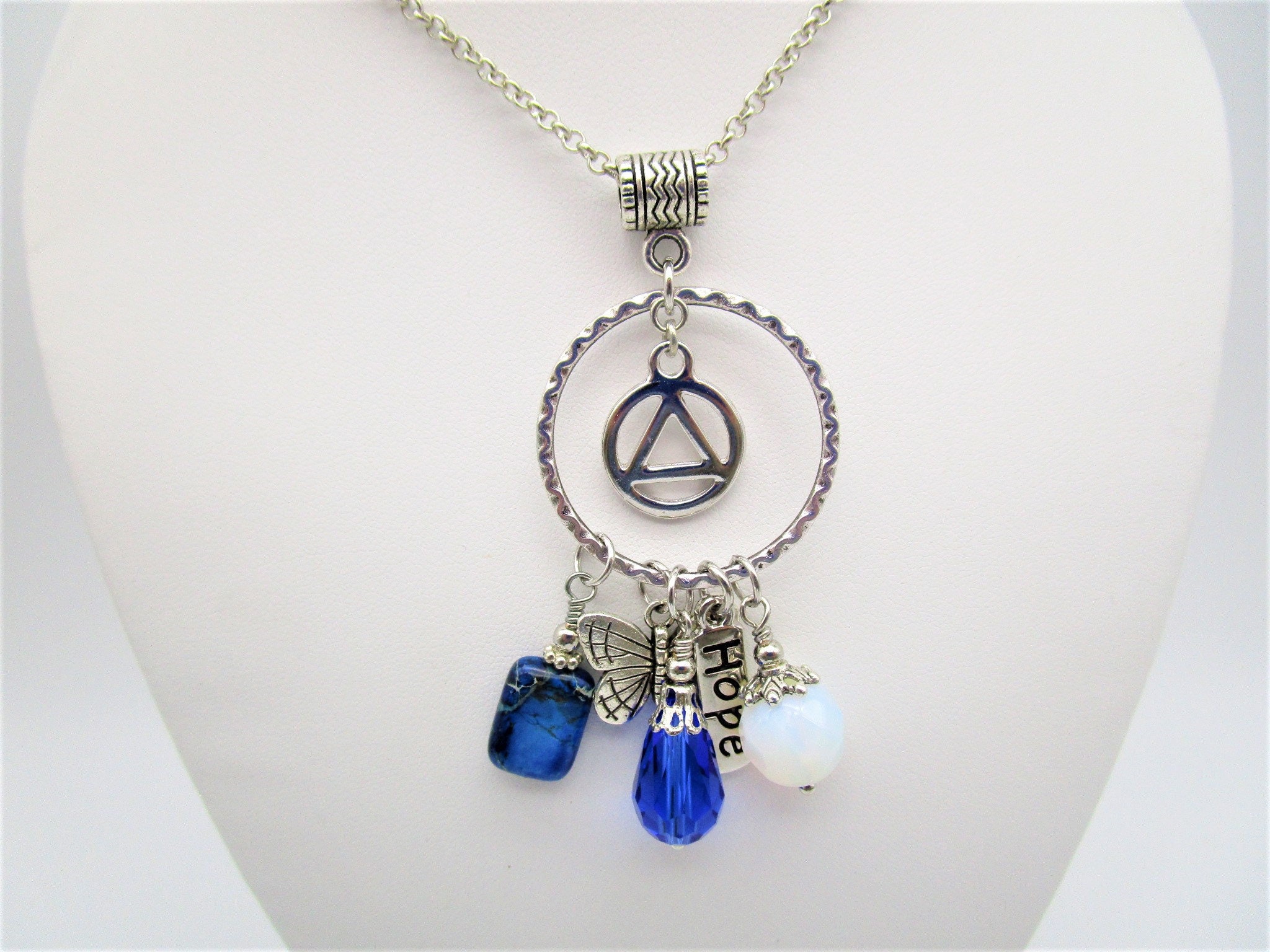 Recovery Jewelry/aa Necklace/friend of Bill/blue Necklace/charm & Stone ...