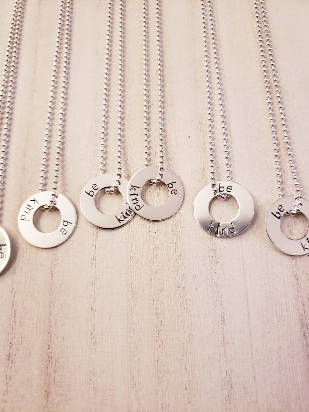 Sterling Silver 3/4 Hand Stamped Washer Charm, Name Necklace, Be Kind ...