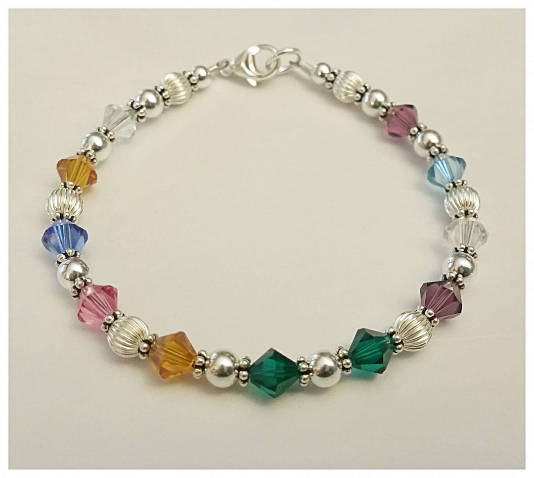 Sterling Silver Beaded Birthstone Bracelet ~ Personalized With ...