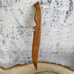 Wooden Carved Boline, Athame Ritual Dagger, Wood Magic Knife, Wicca Tribal Witches Altar Tool ...