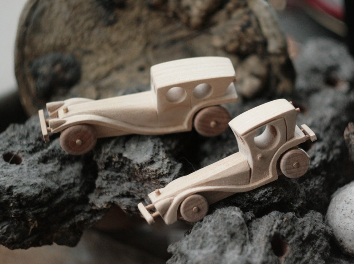 Vintage Wooden Car Model Rotating Weels Collectible - Etsy