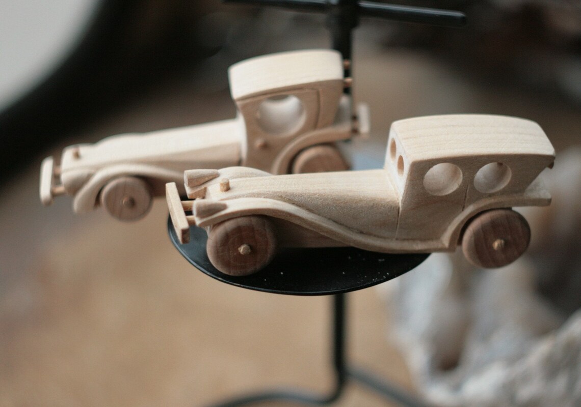 Vintage wooden car model rotating weels collectible | Etsy