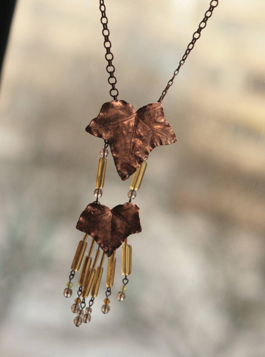 Long Leaf Necklace Ivy Leaves Electroformed Electroplated - Etsy