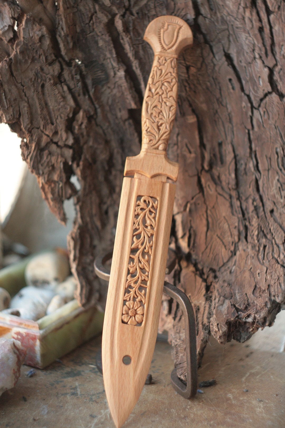 Extra Long Wooden Carved Sword, Athame Ritual Dagger, Wood Magic Knife ...