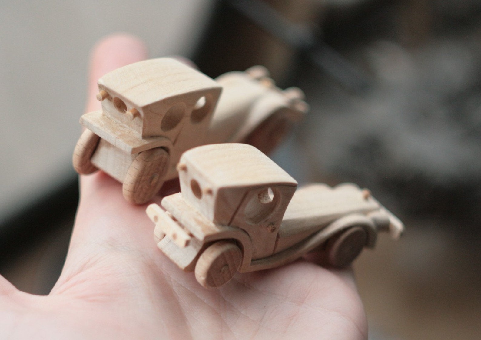 Vintage wooden car model rotating weels collectible | Etsy