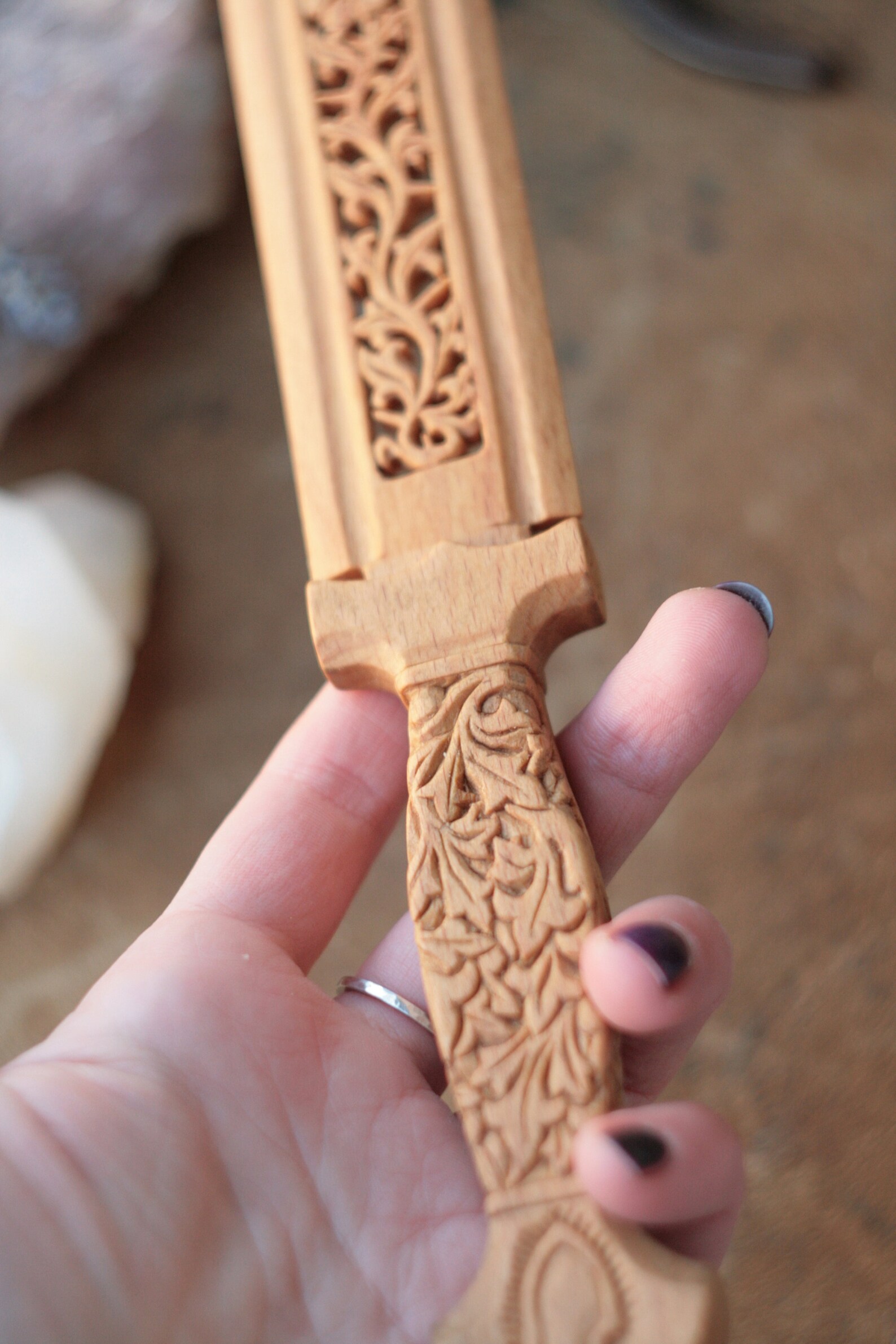 Extra Long Wooden Carved Sword Athame Ritual Dagger Wood - Etsy