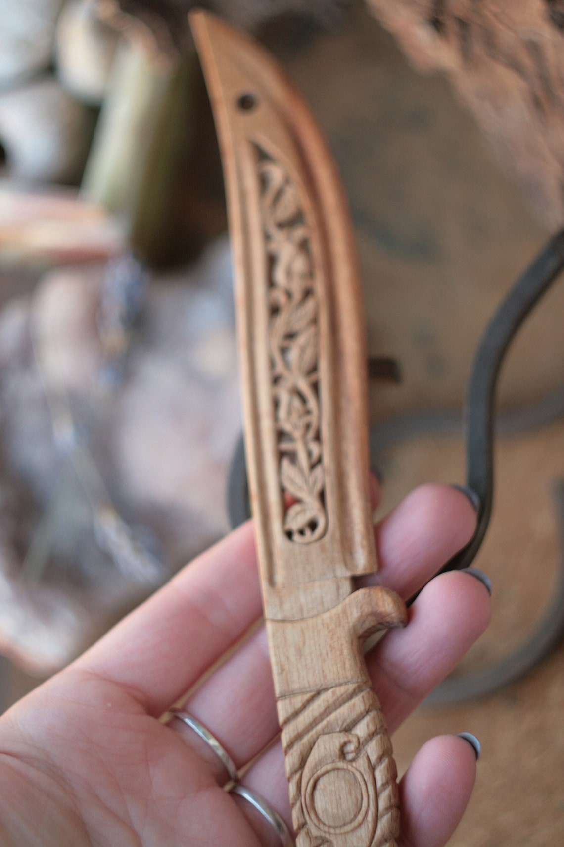Wooden Carved Boline Athame Ritual Dagger Wood Magic Knife | Etsy