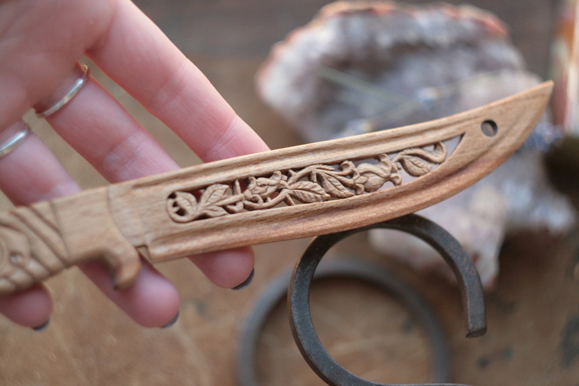 Wooden Carved Boline Athame Ritual Dagger Wood Magic Knife | Etsy