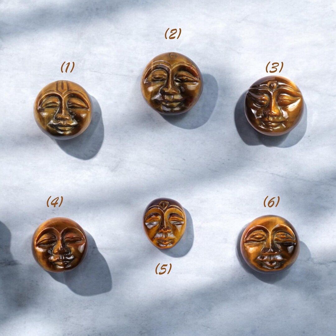Natural Tiger Eye Moon Face Carving - Six Expressions, Schiller Effect ...