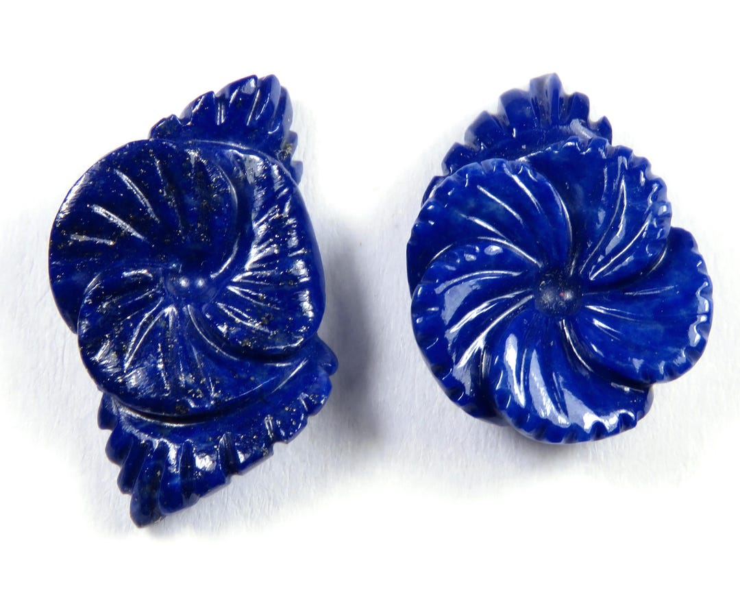 Handcarved Lapis Lazuli Flower Charms - Deep Blue Gemstone (2pcs) - Etsy