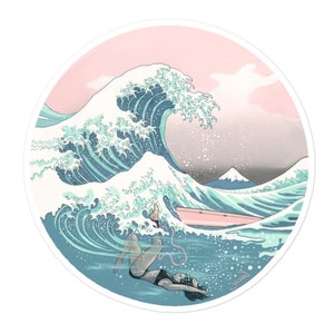 Giant Wave Surfer Girl Sticker - Etsy