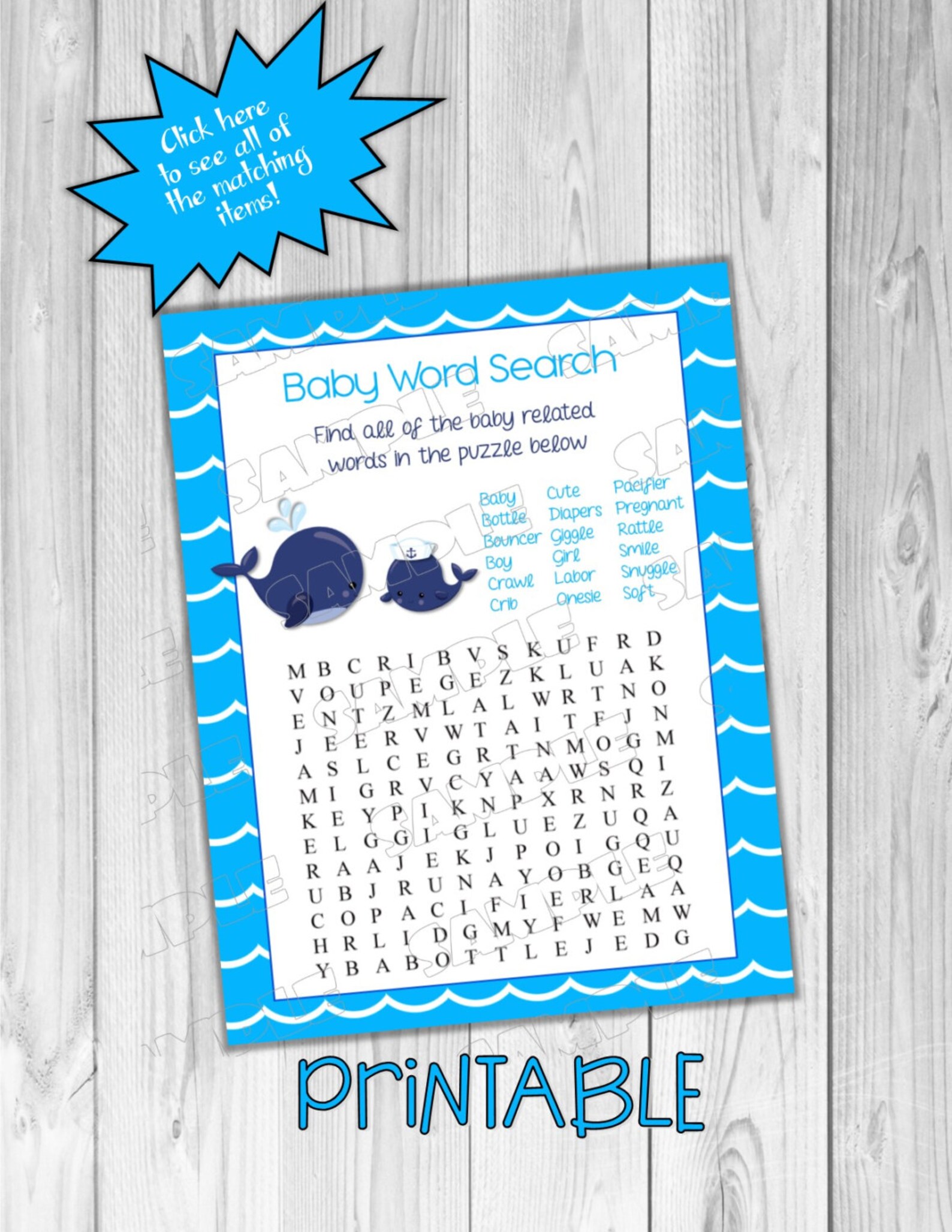 Whale Baby Shower Games Baby Word Search Printable Whale Games - Etsy