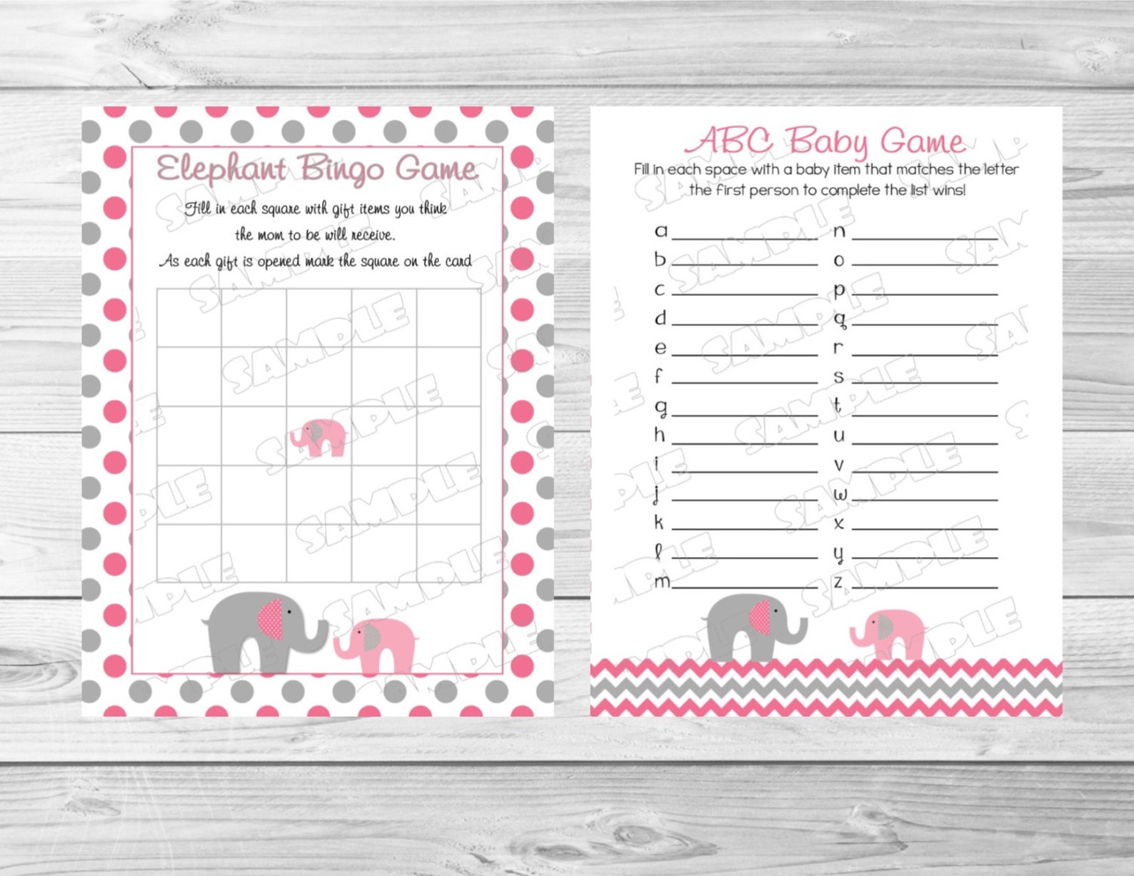 Pink Elephant Baby Shower Set of 8 Games Bundle Pink Elephant - Etsy
