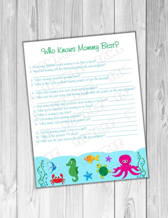 Under the Sea Baby Shower Games Who Knows Mommy Best Printable | Etsy
