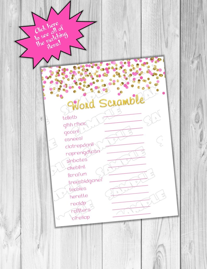 Pink and Gold Baby Shower Games Word Scramble Game Glitter | Etsy