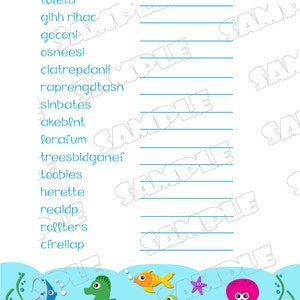 Under the Sea Baby Shower Games Word Scramble Game Printable INSTANT ...