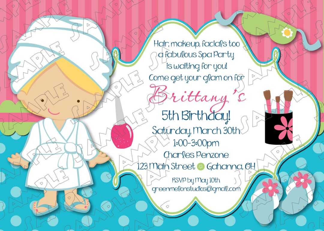 Spa Party Invitation Glamour Party Makeup Party Any Color Birthday ...