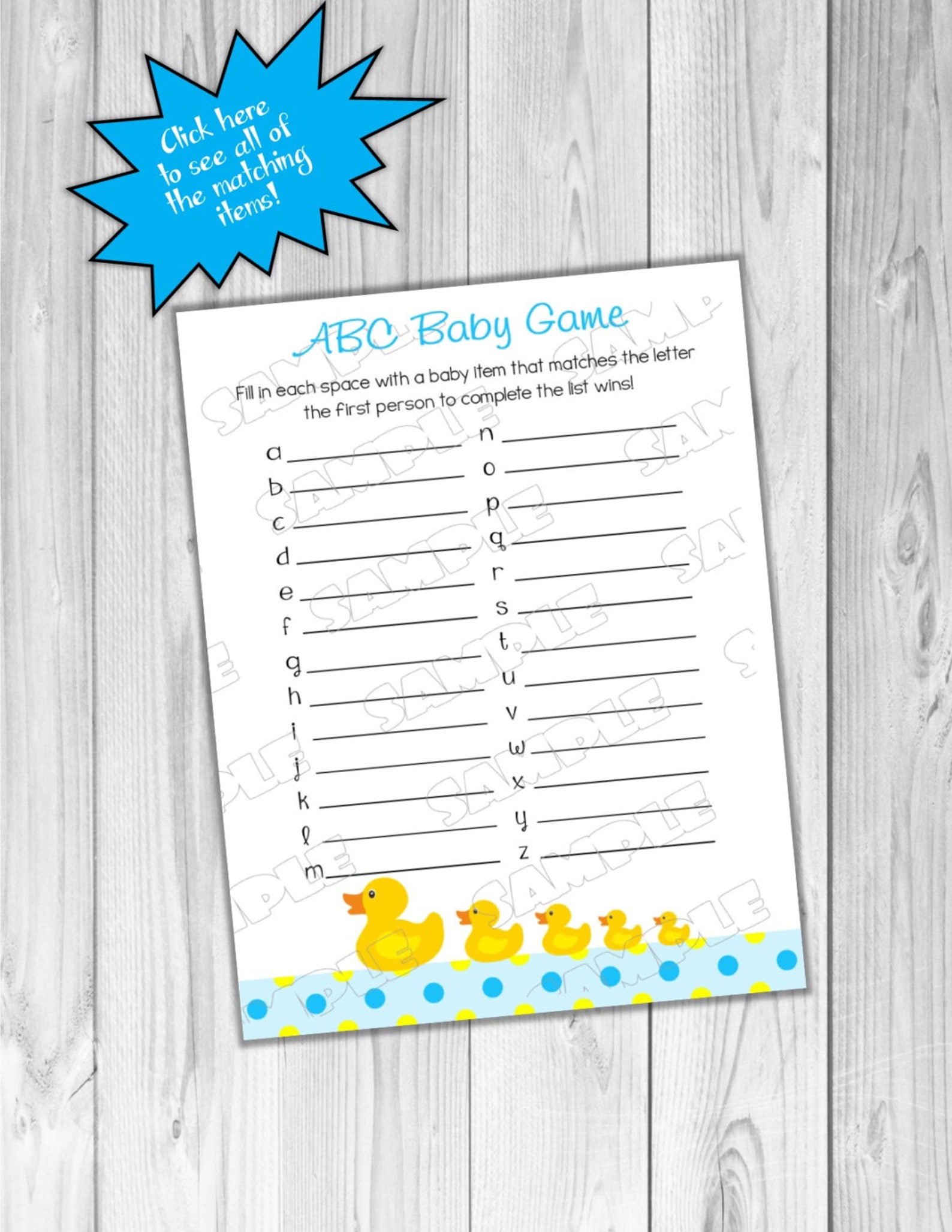 Rubber Duck ABC Baby Game Baby Shower Games Printable INSTANT | Etsy