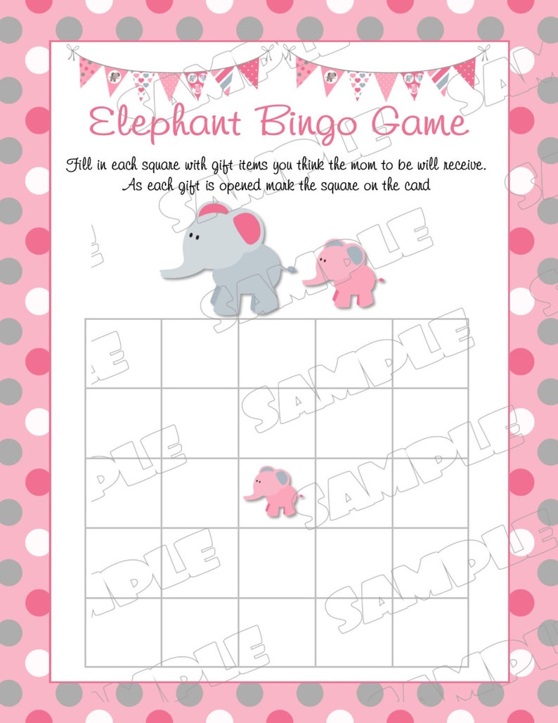 Pink Elephant Bingo Baby Shower Game Printable INSTANT - Etsy