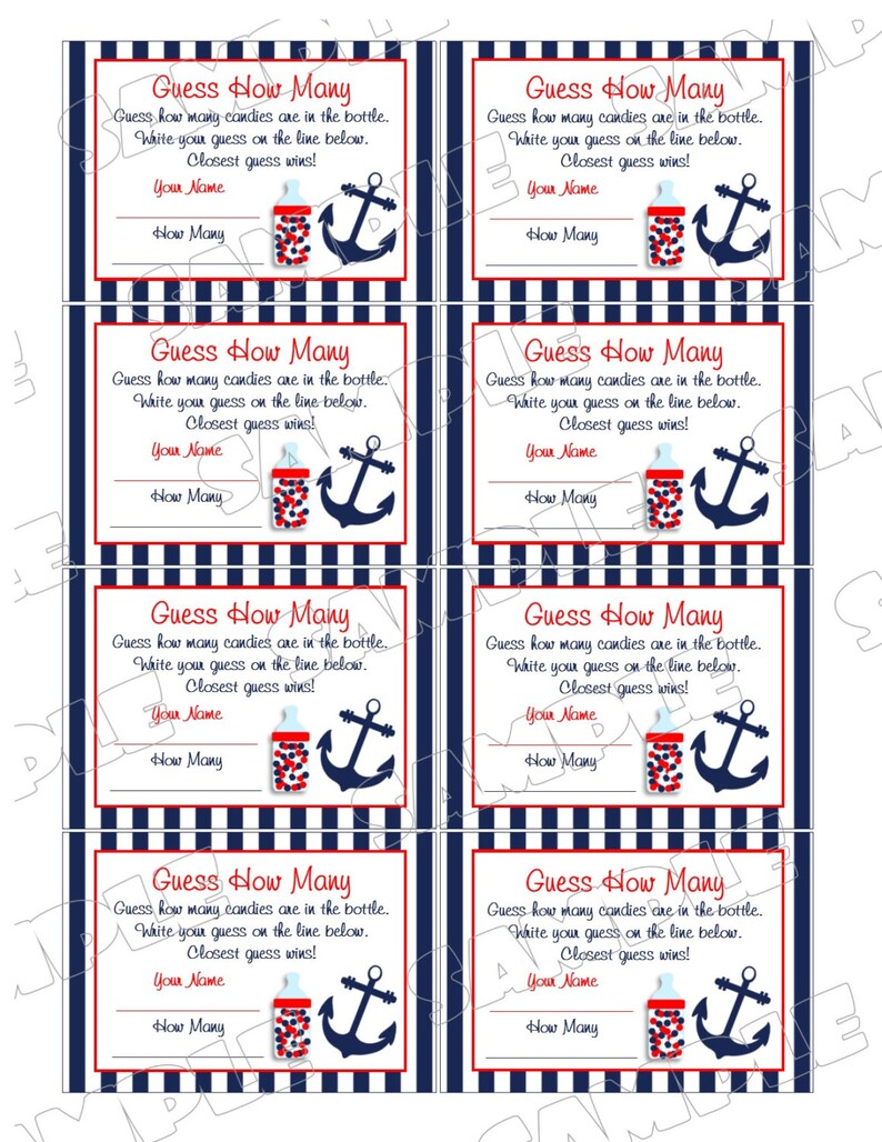 Nautical Anchor Baby Shower Games Guess How Many Candies - Etsy