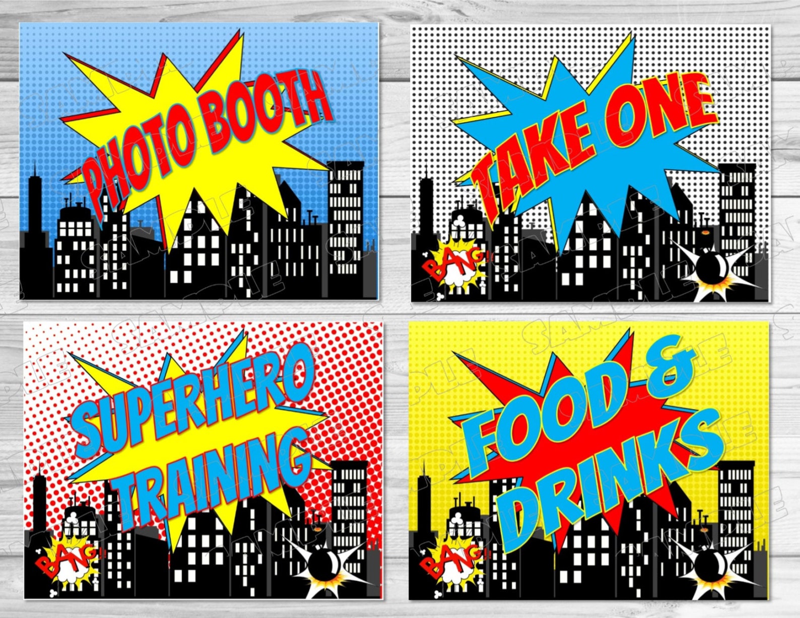 Superhero Party Large Signs INSTANT DOWNLOAD Superhero Printable Party ...