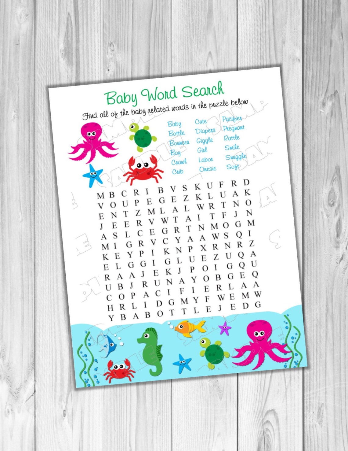 Under the Sea Baby Shower Games Word Search Game Printable - Etsy