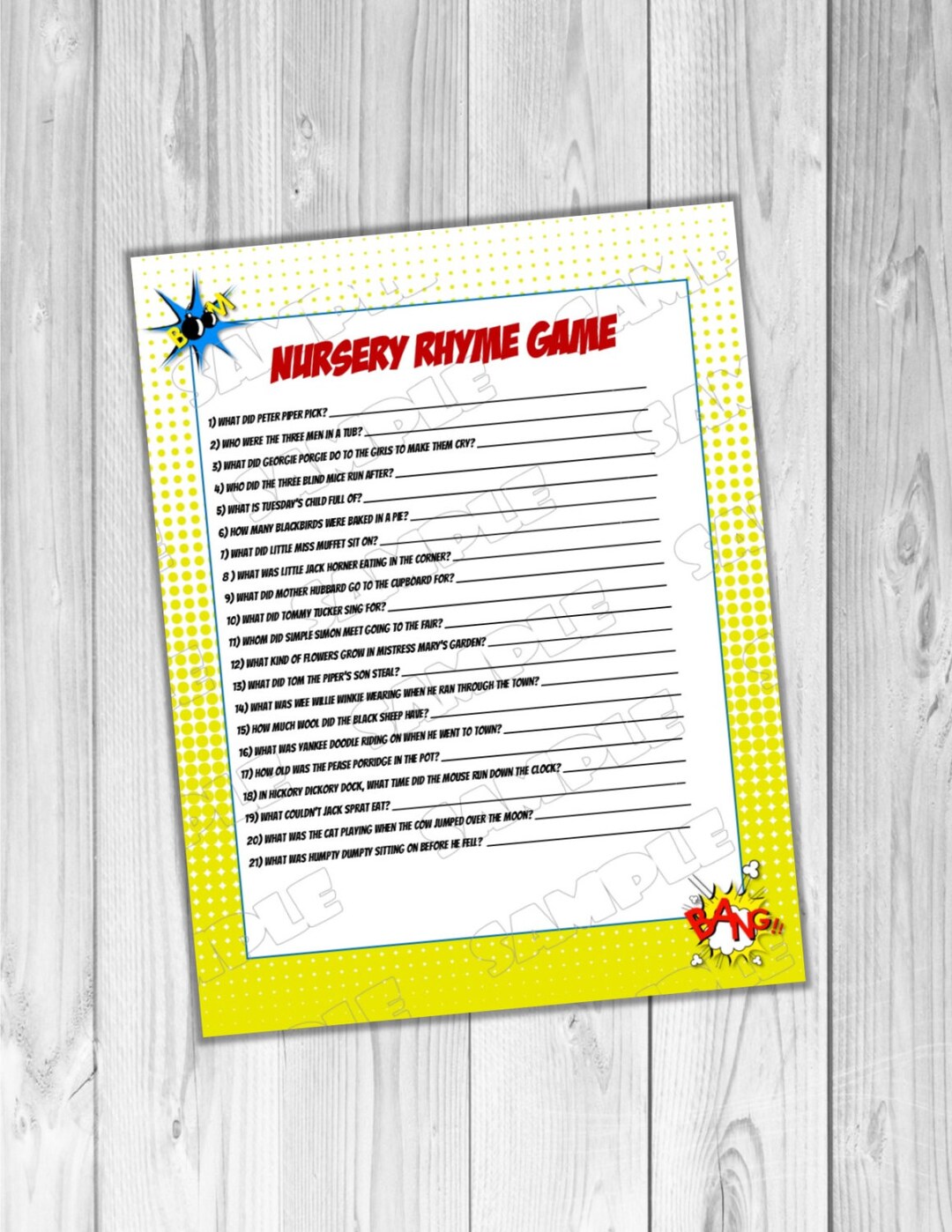 Superhero Baby Shower Game Nursery Rhyme Game Printable INSTANT ...