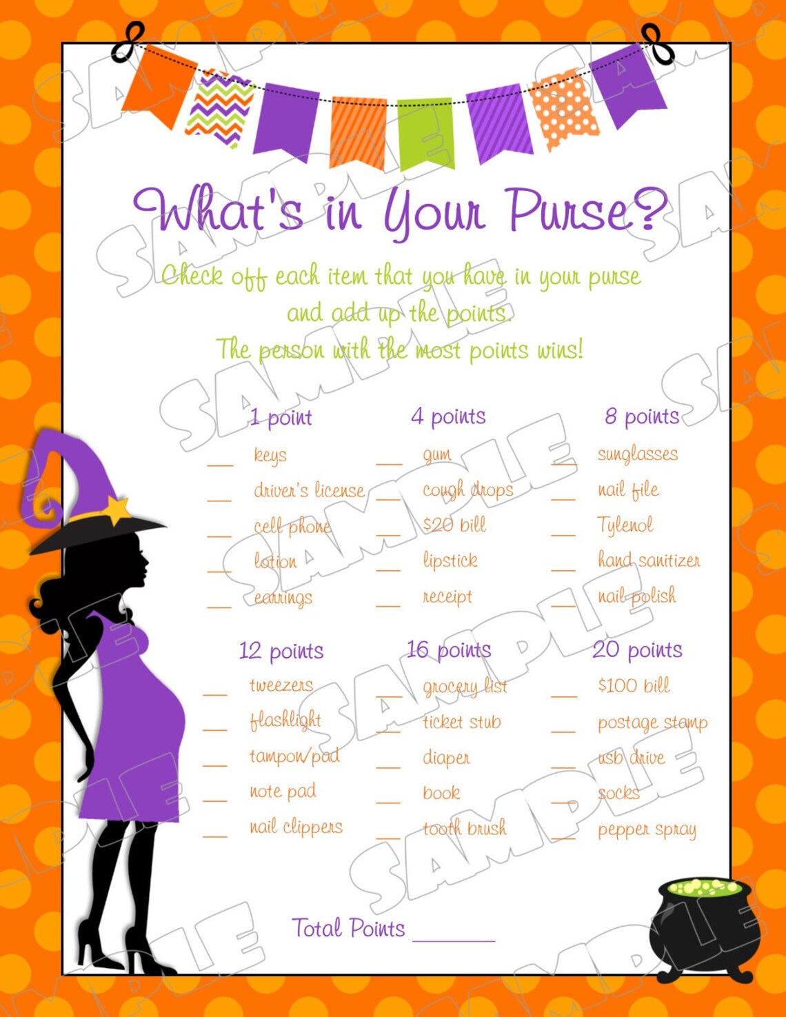 Halloween Baby Shower Games What's in Your Purse Game | Etsy