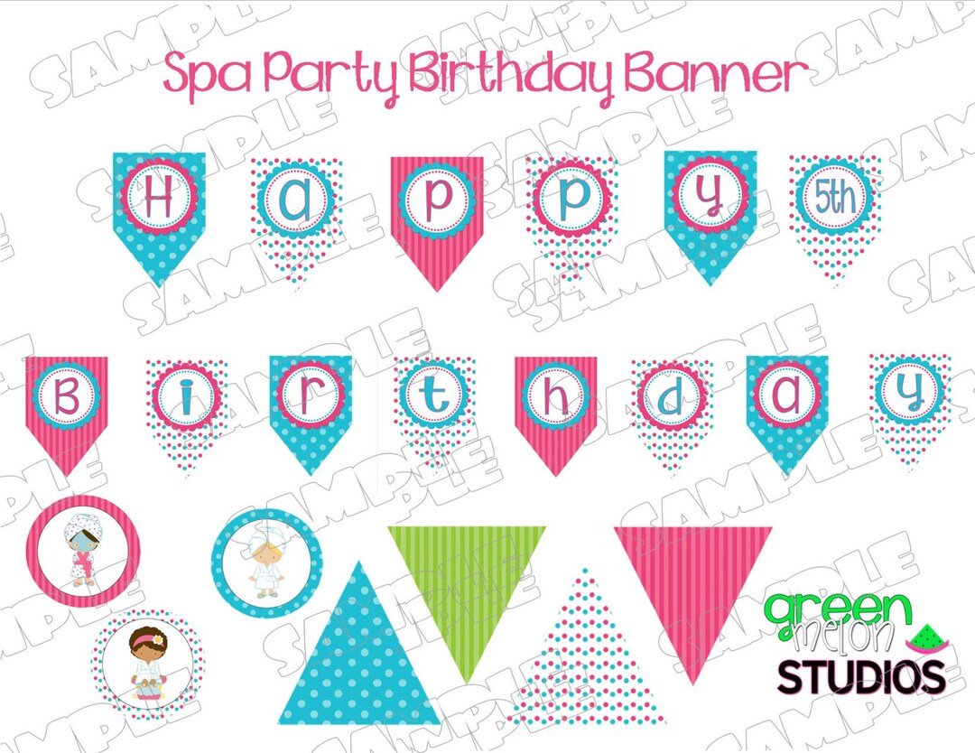 Spa Party Banner With Banner Spacers and Pennant Banner Pieces INSTANT ...