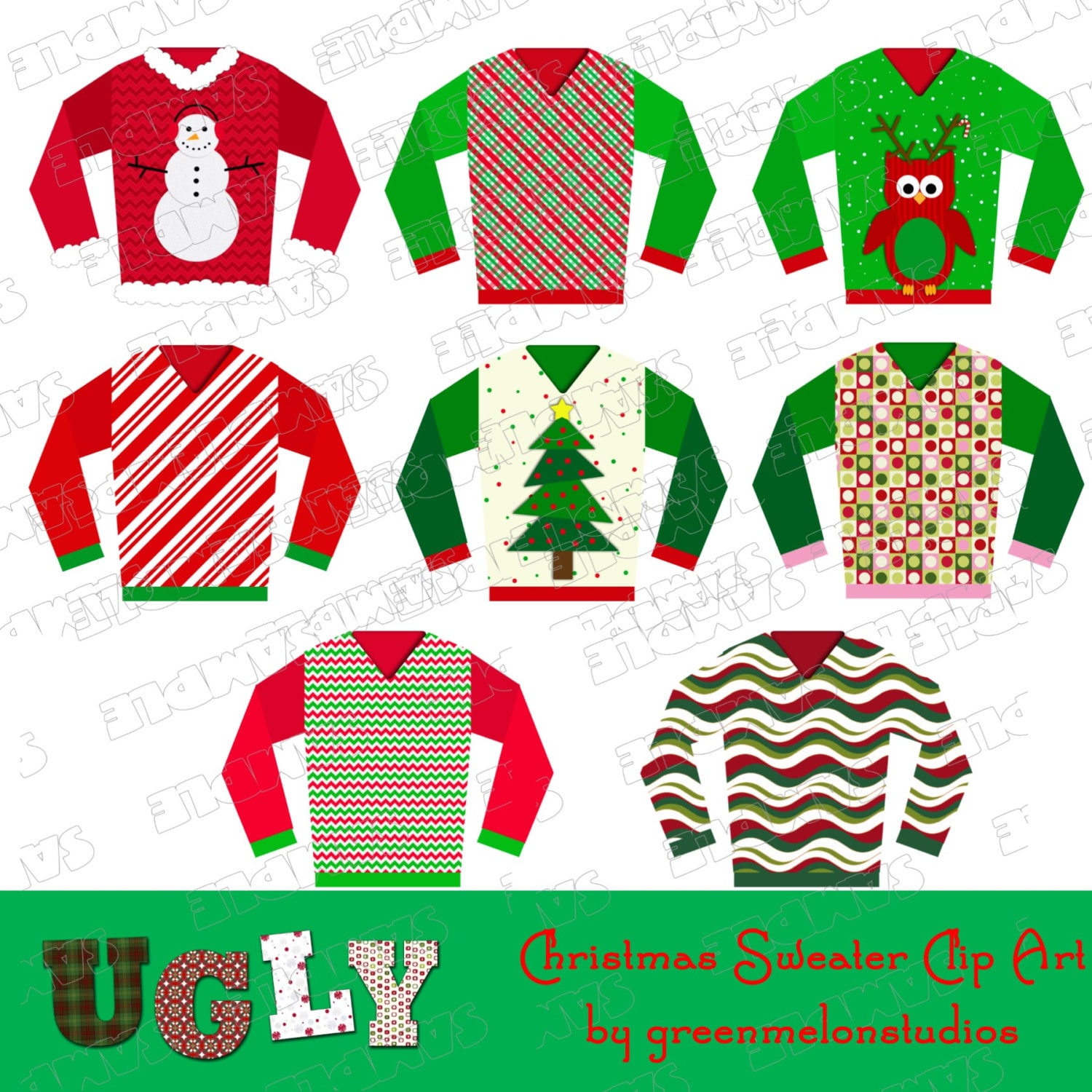Ugly Christmas Sweater Party Clipart INSTANT DOWNLOAD Uprint | Etsy